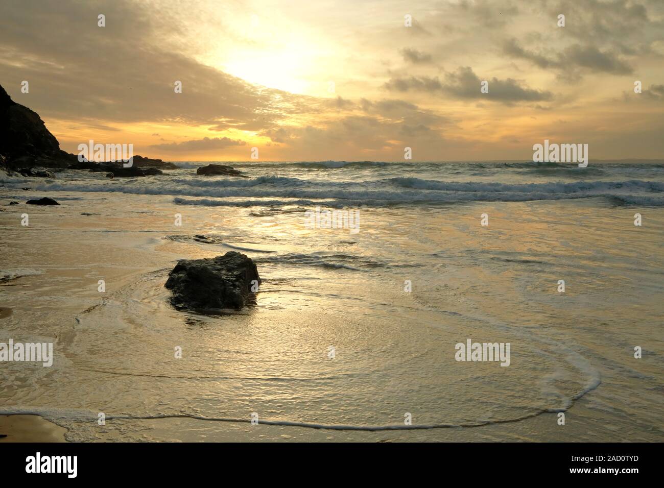 Waves on the beach, Poldhu Cove, Cornwall Stock Photo - Alamy