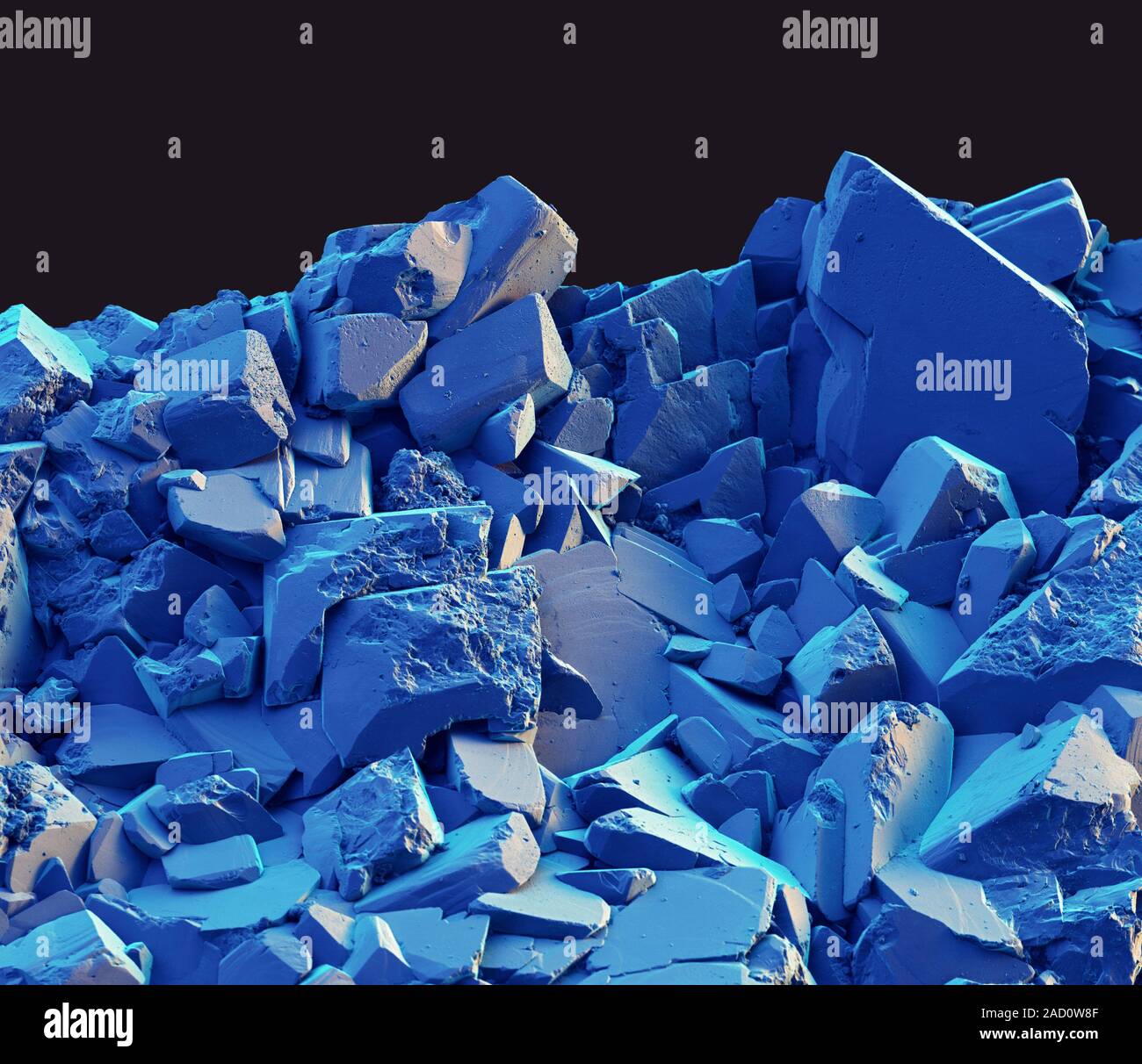 Azurite crystals, coloured scanning electron micrograph (SEM). Azurite ...