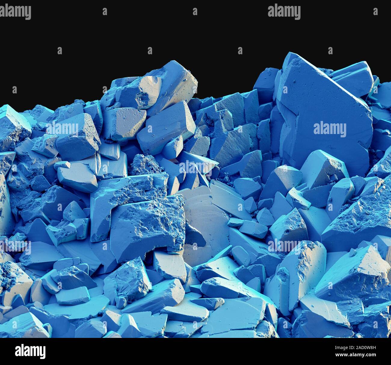 Azurite crystals, coloured scanning electron micrograph (SEM). Azurite ...