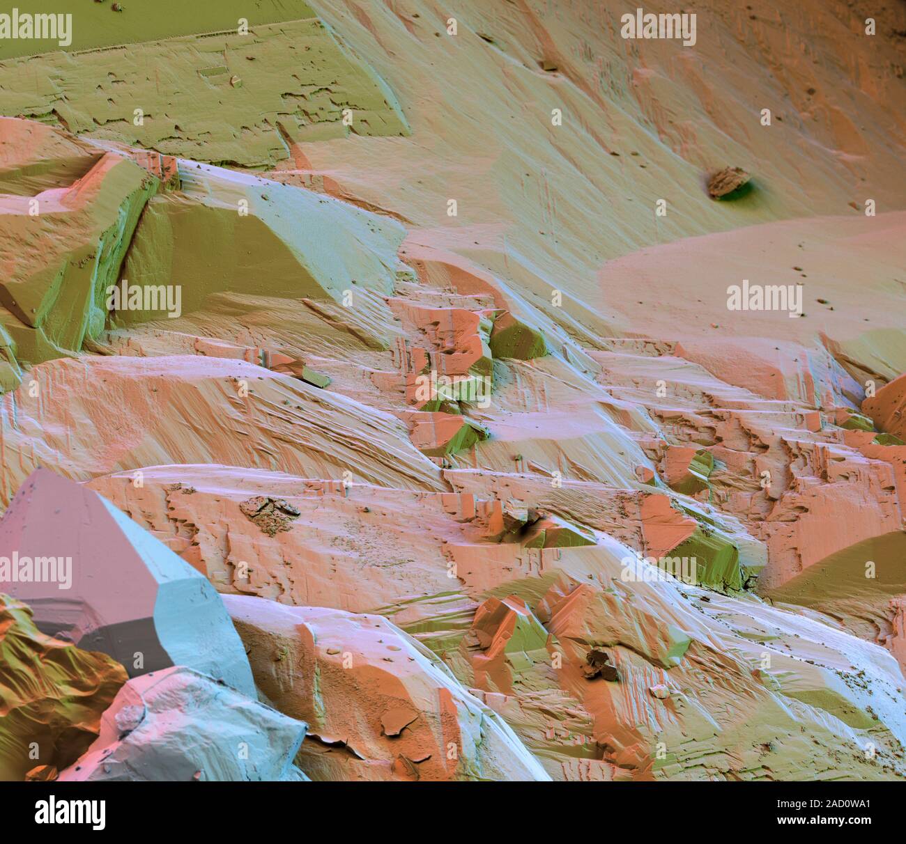 Chalcopyrite, coloured scanning electron micrograph (SEM). Also known ...