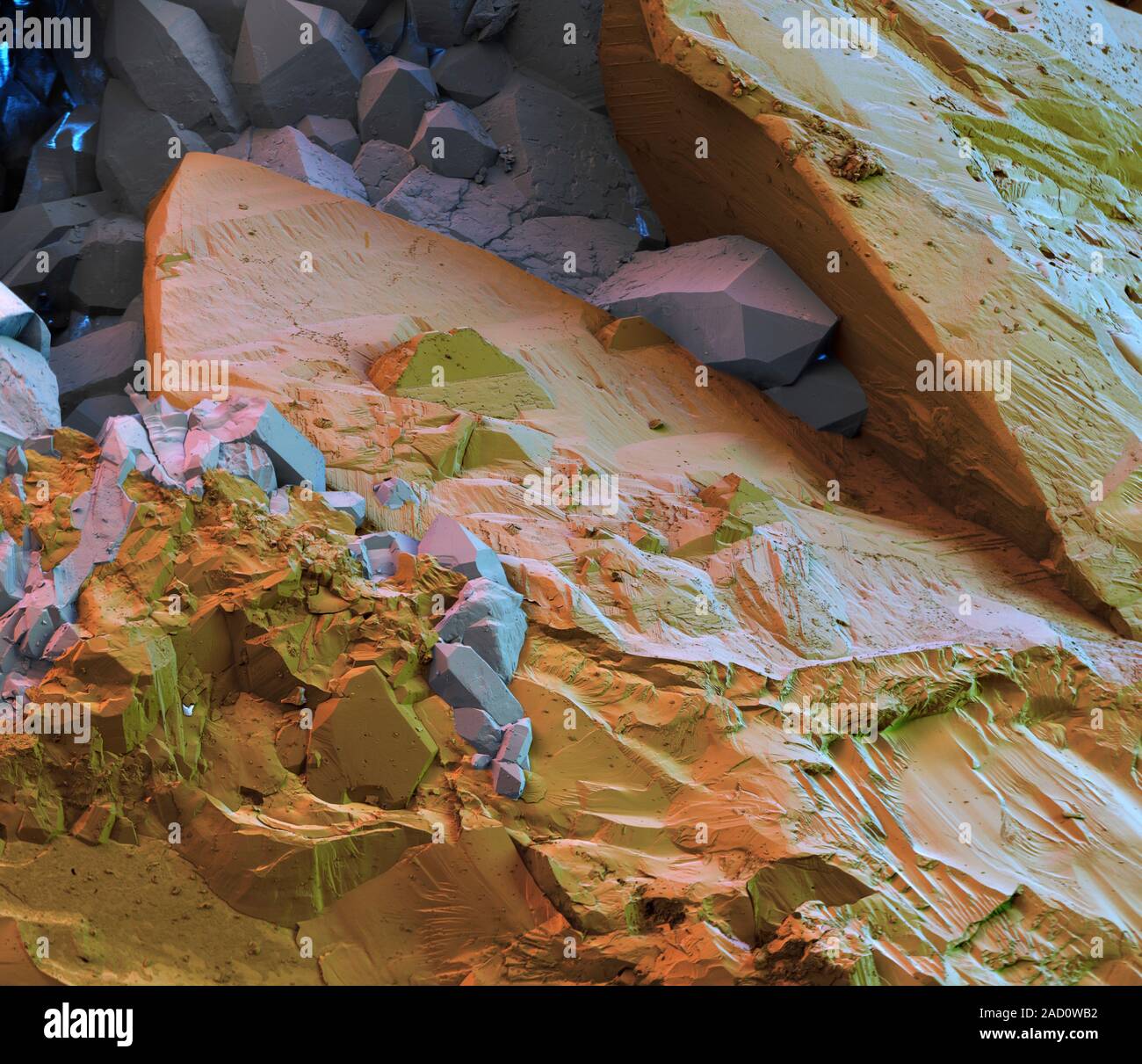 Chalcopyrite, coloured scanning electron micrograph (SEM). Also known ...