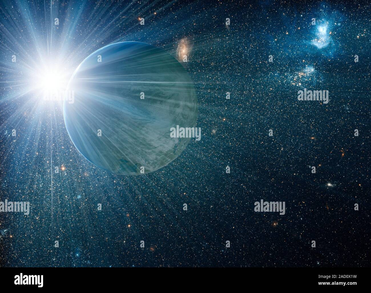 Earth-like alien planet. Computer illustration of an Earth-like alien ...