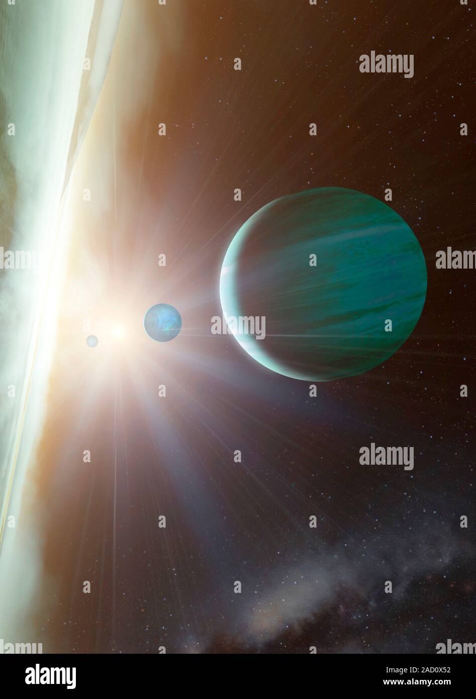 Alien planetary system. Computer illustration of extrasolar planets ...