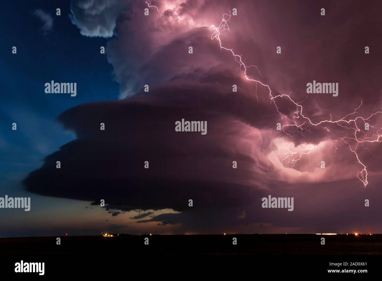 Lighting and supercell storm. Lightning strike within a tornado warned ...
