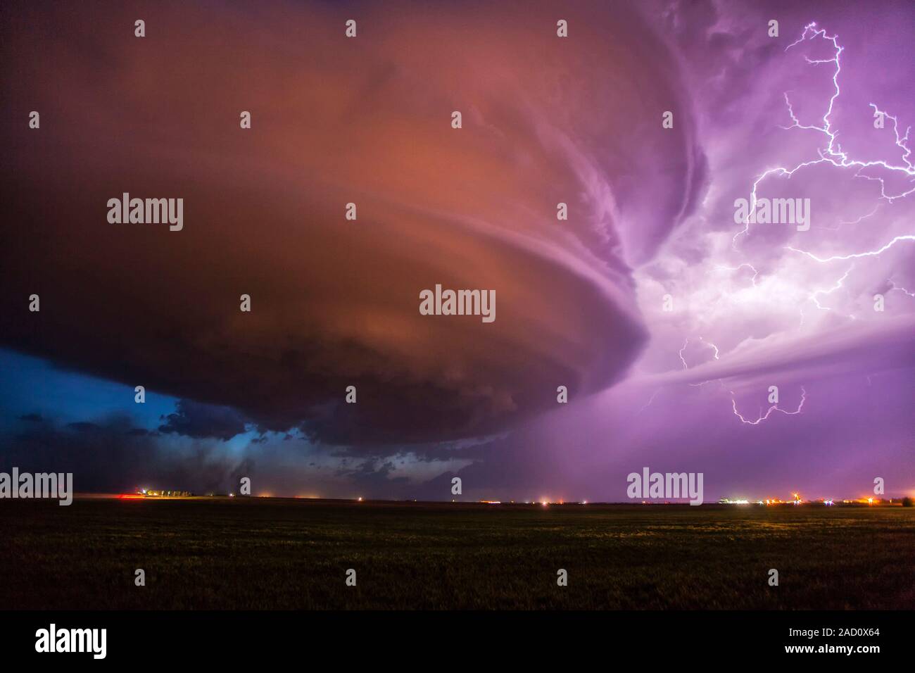 Lighting and supercell storm. Lightning strike within a tornado warned ...