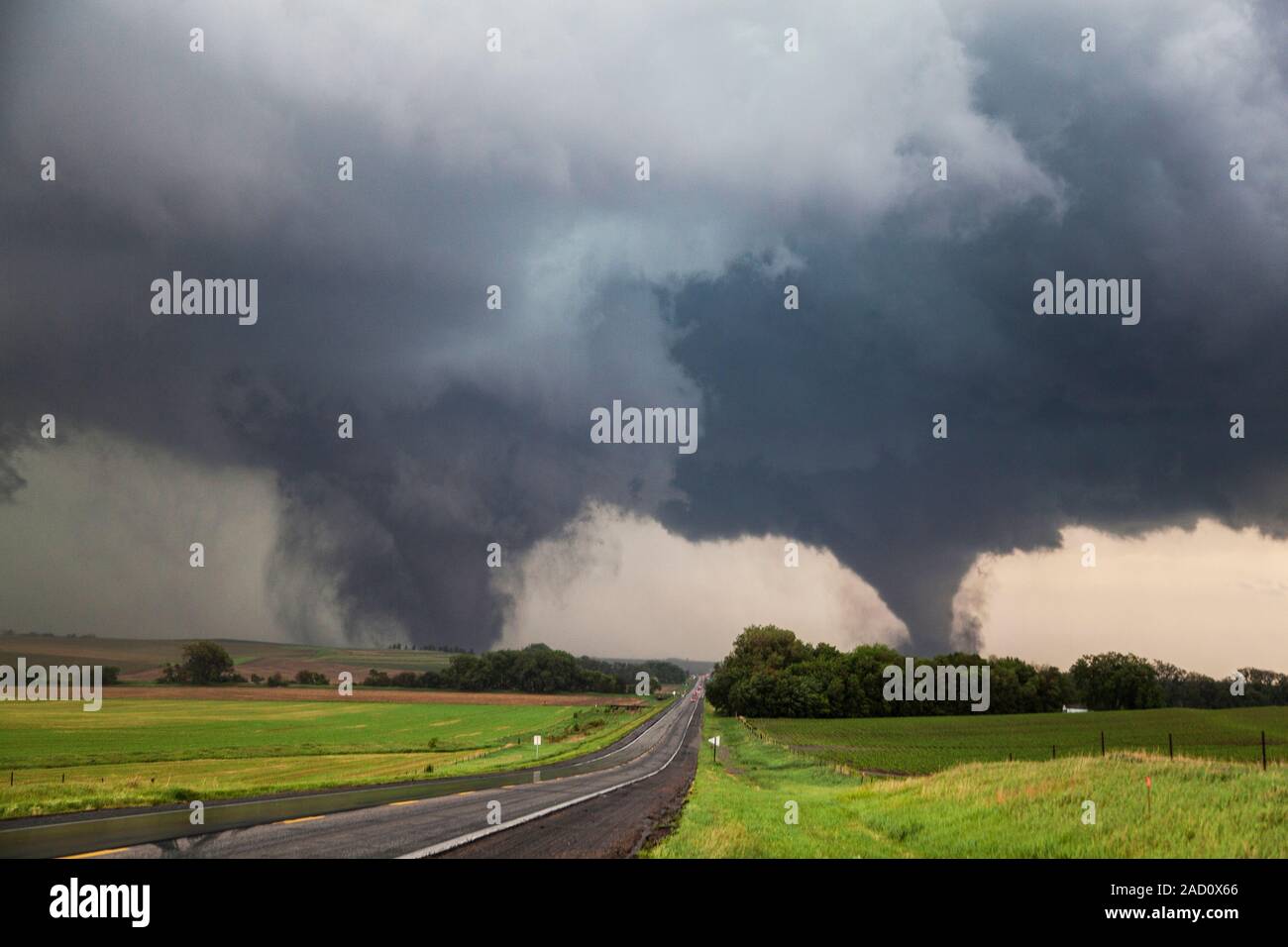Twin tornados. View of two EF4 rated tornados on the ground at the same ...