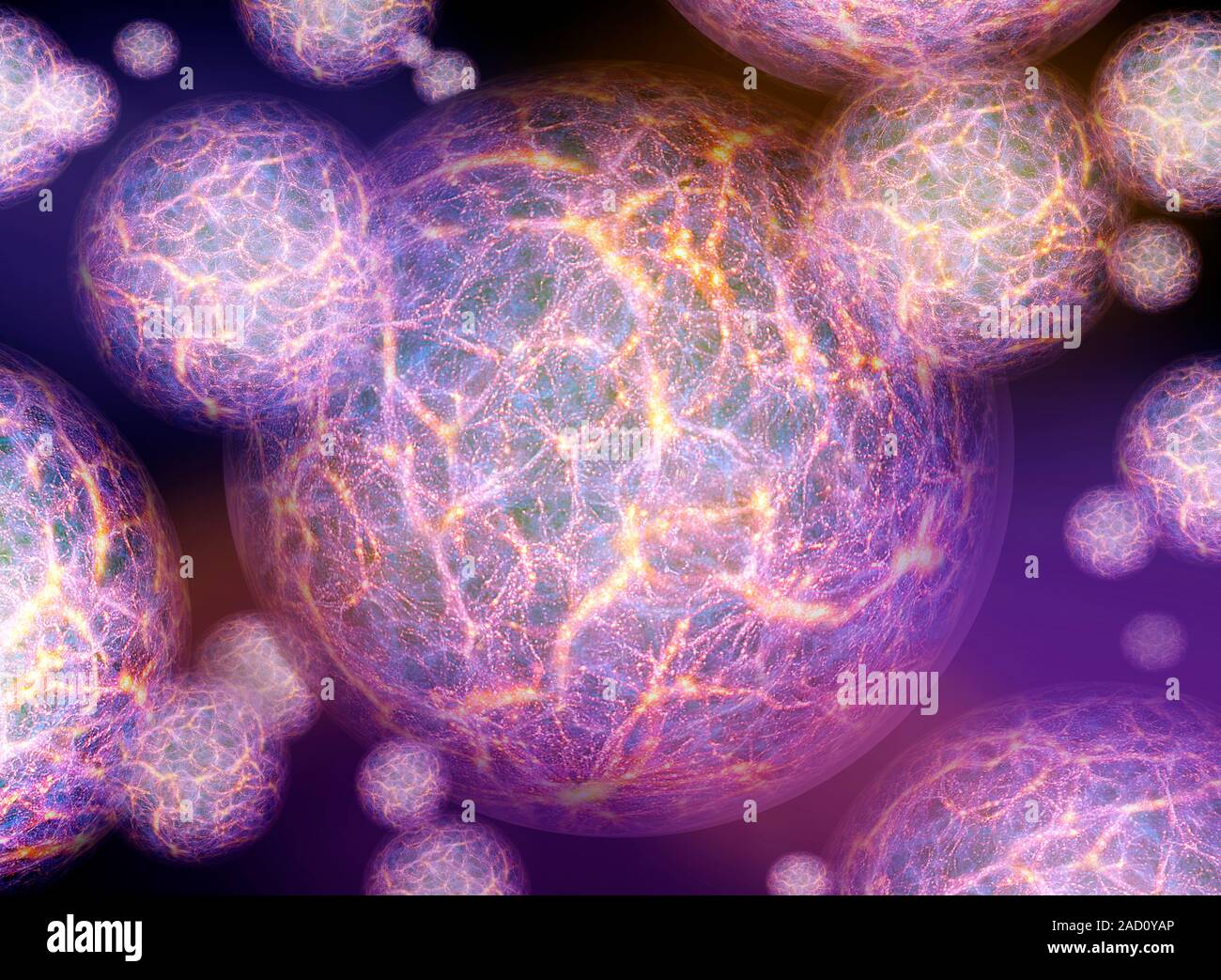 Bubble universes. Computer illustration of multiple 'bubble' universes ...