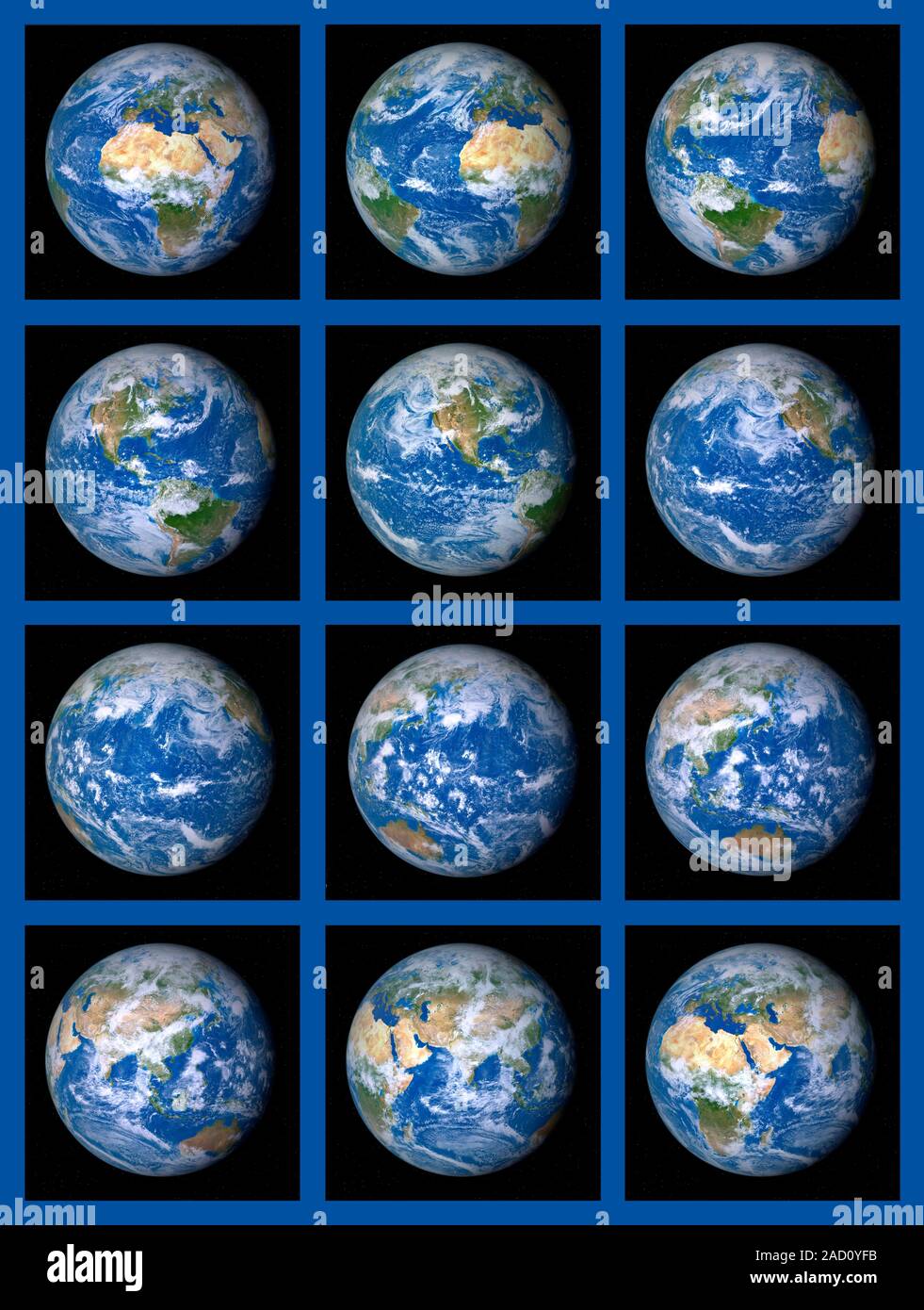 One Earth day. Computer illustration showing different views of the ...