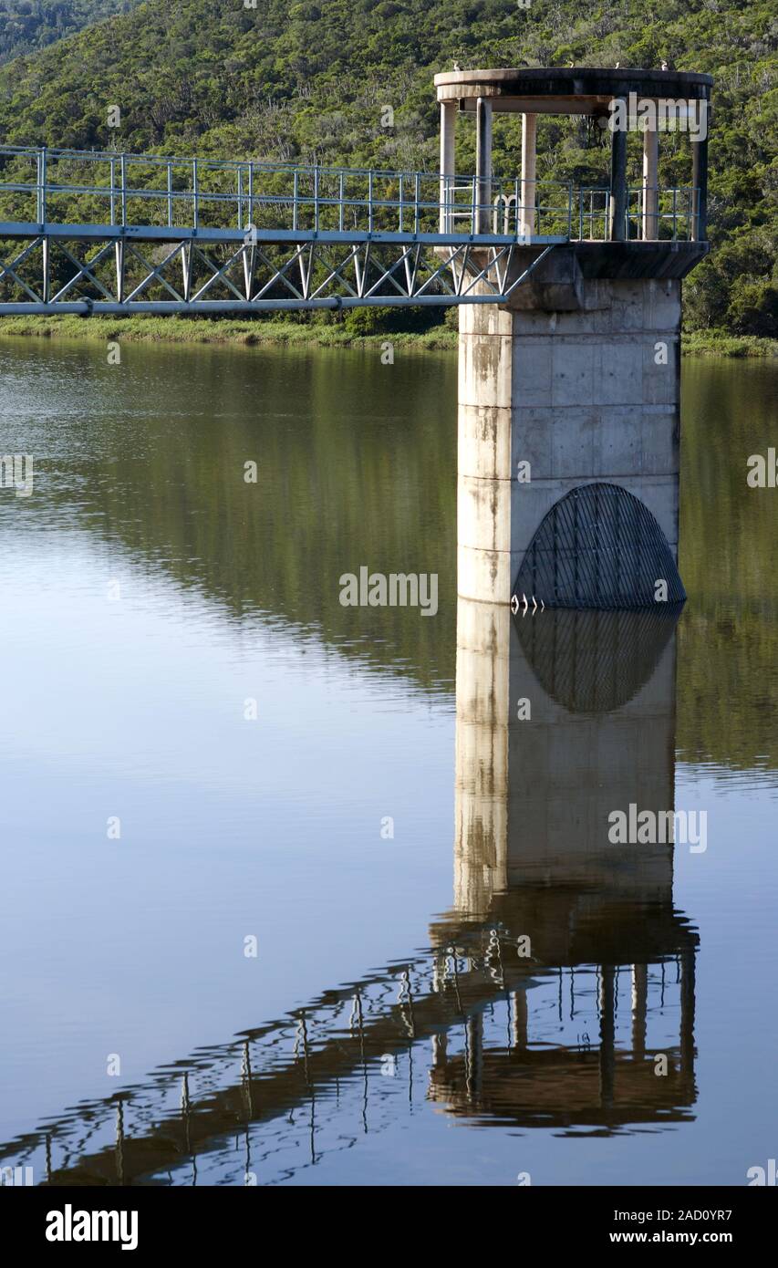 Reservoir water tower. Water tower in a reservoir. Photographed in ...