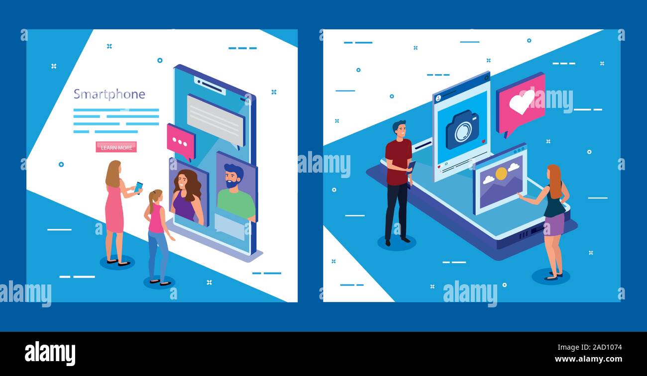 Isometric smartphones and people vector design Stock Vector Image & Art ...