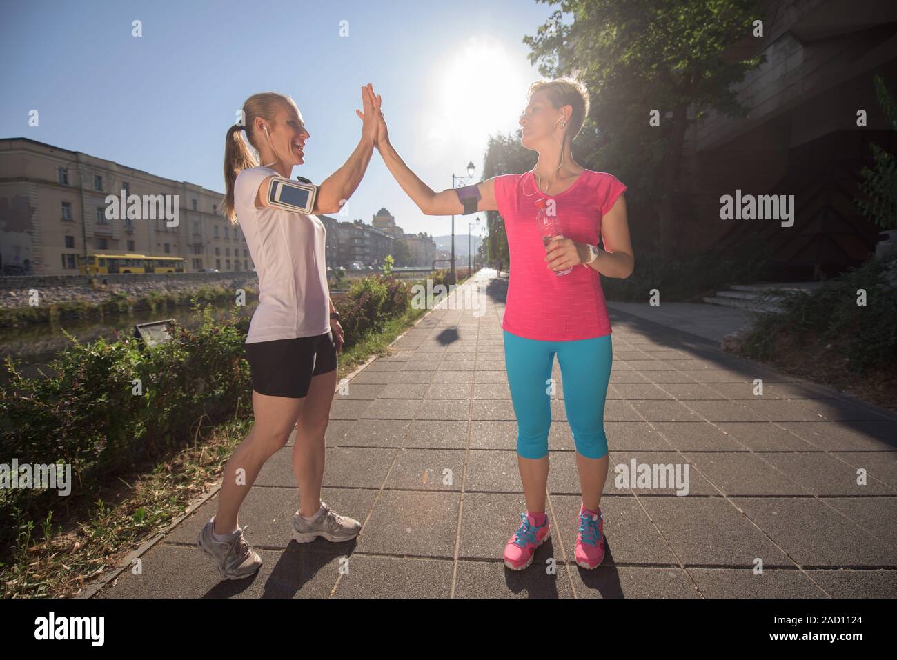 congratulate and happy to finish morning workout Stock Photo - Alamy