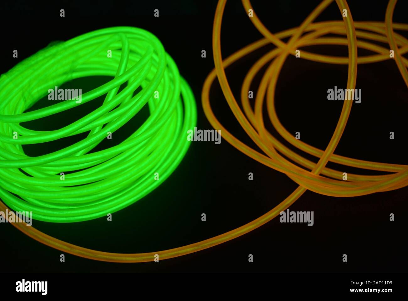 Bright luminous yellow and green, lime neon wires in different formats ...