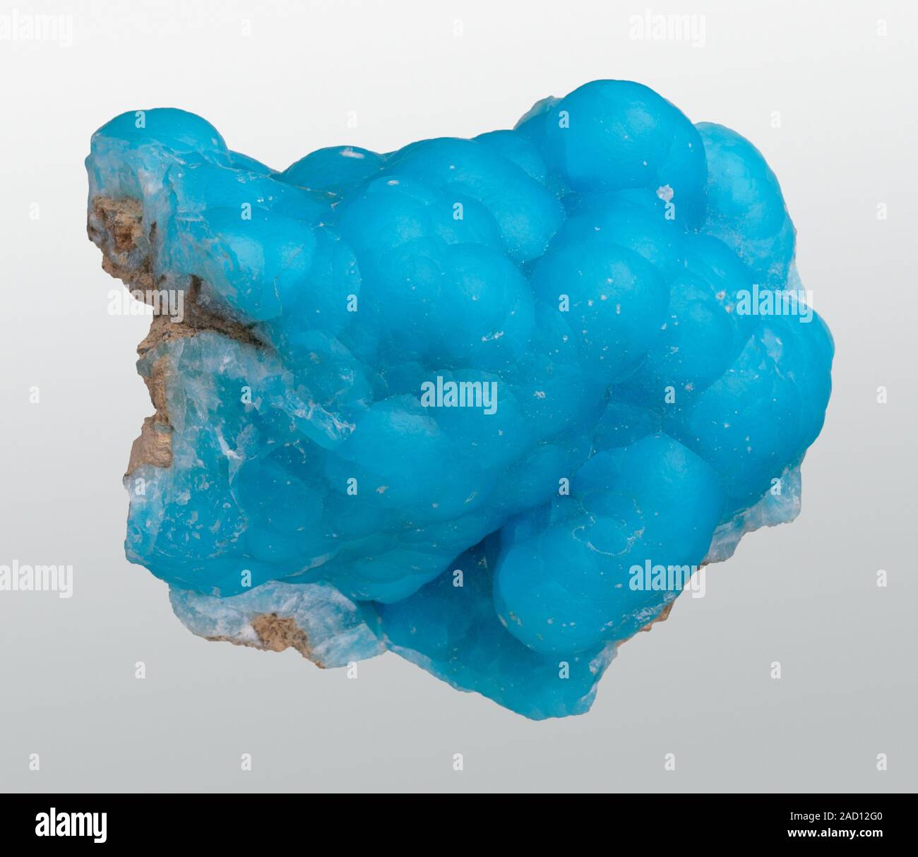 Botryoidal hemimorphite, showing formation of blue crystals, close-up ...