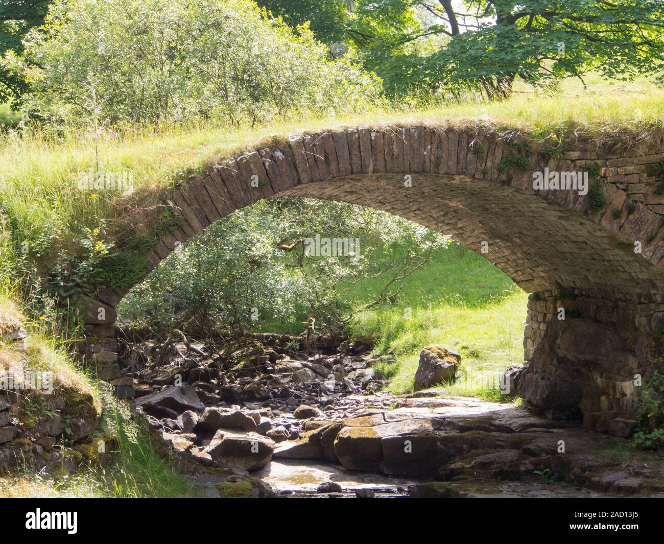 An ancient packhorse bridge in Dentdale, Yorkshire Dales National Park ...