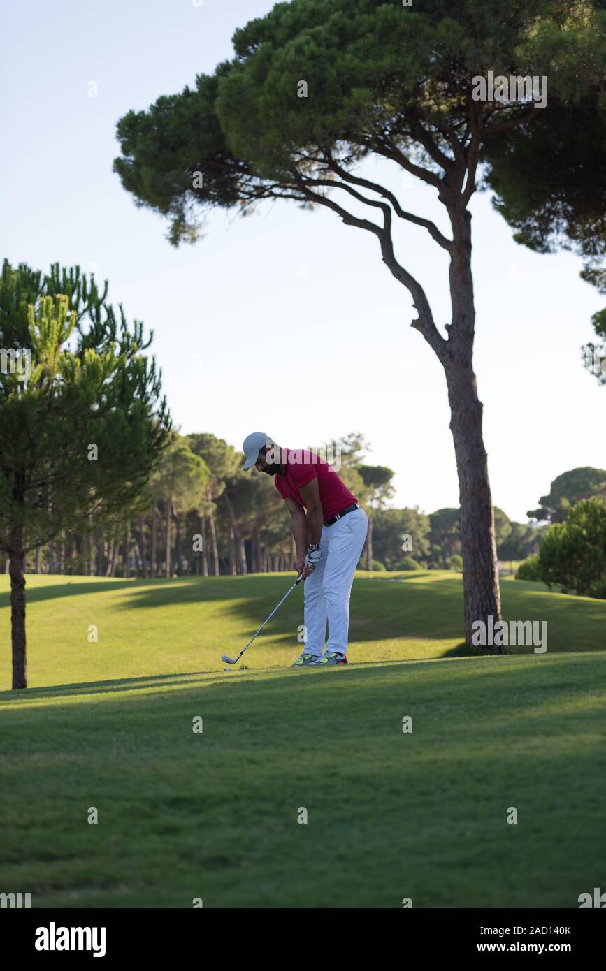 golf player hitting long shot Stock Photo - Alamy