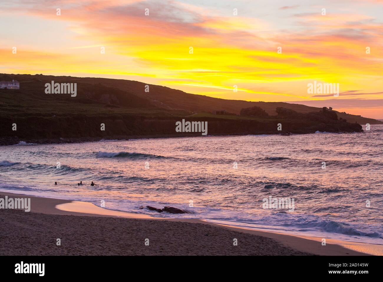 Sunset from Porthmeor beach in St Ives, Cornwall, UK Stock Photo - Alamy