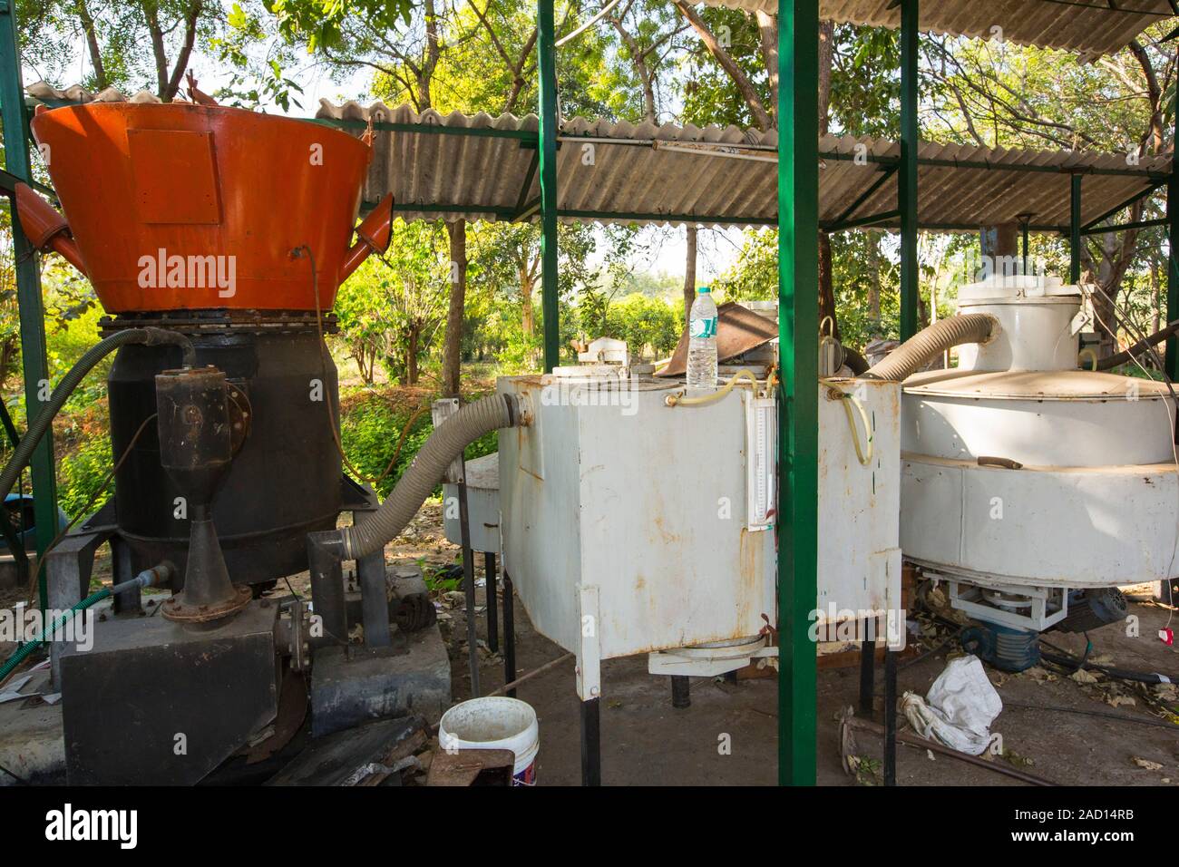 Wood gasification plant for turning wood into biogas. Photographed at ...