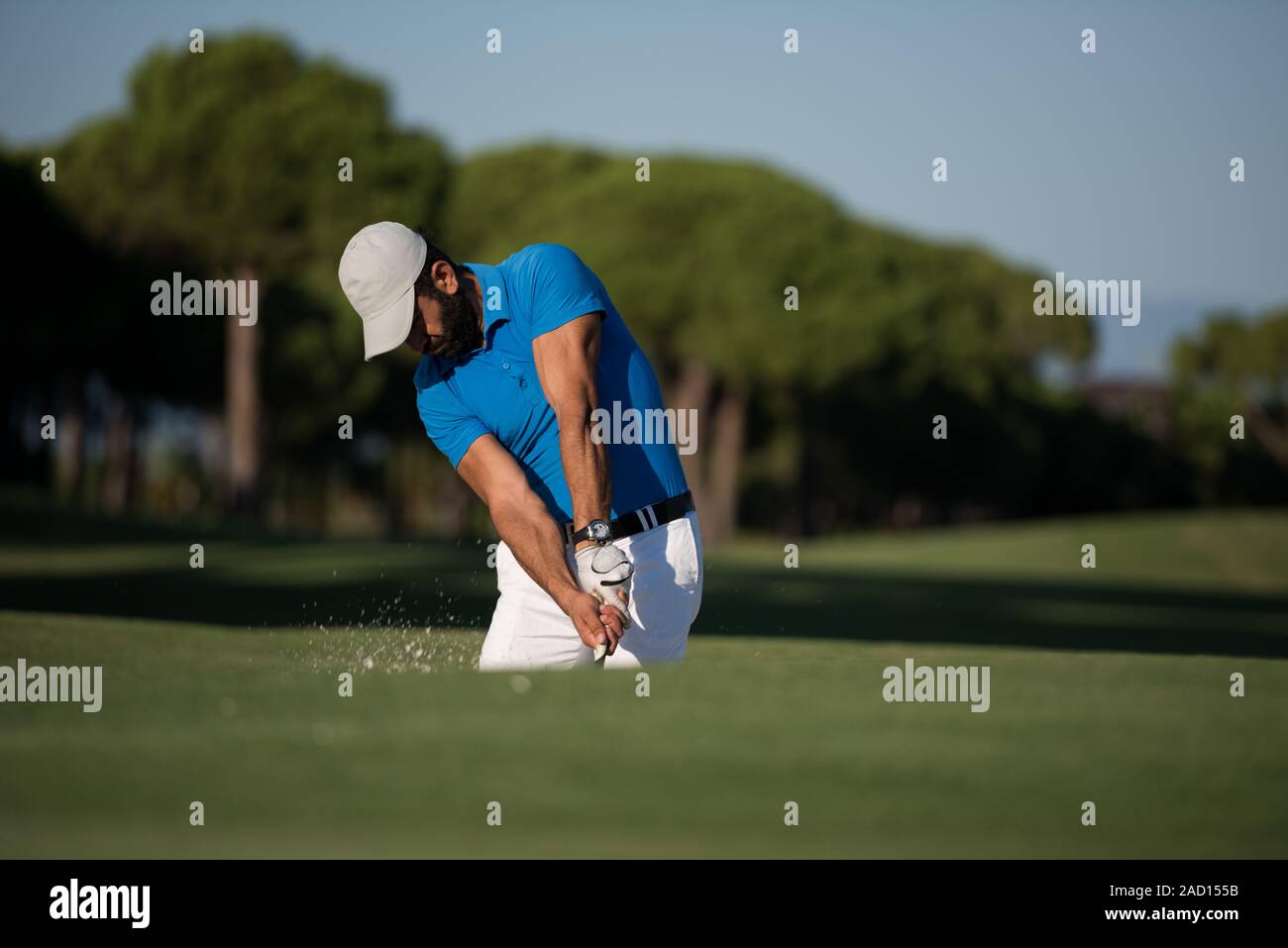 pro golfer hitting a sand bunker shot Stock Photo - Alamy