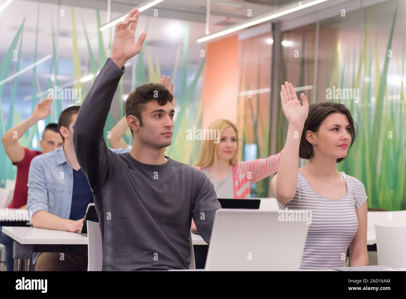 technology students group in computer lab school classroom Stock Photo ...