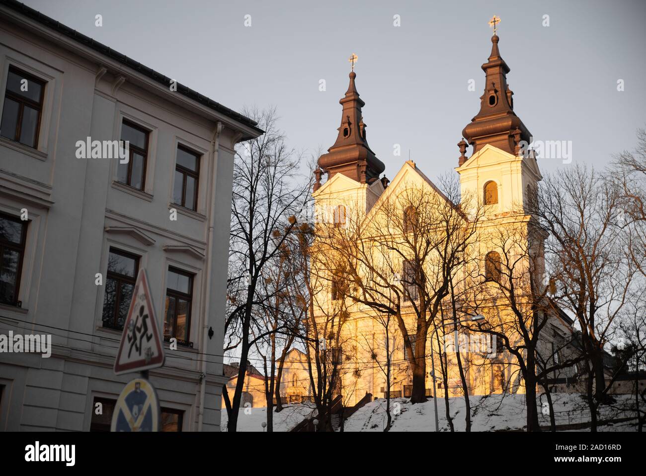 view of sunset light on church window Stock Photo - Alamy
