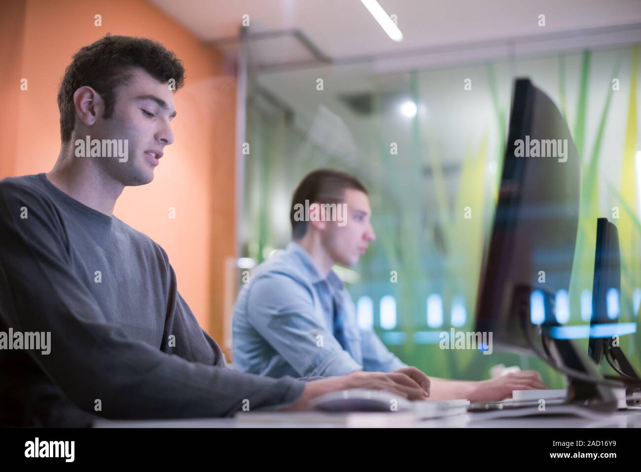 technology students group working in computer lab school classroom ...