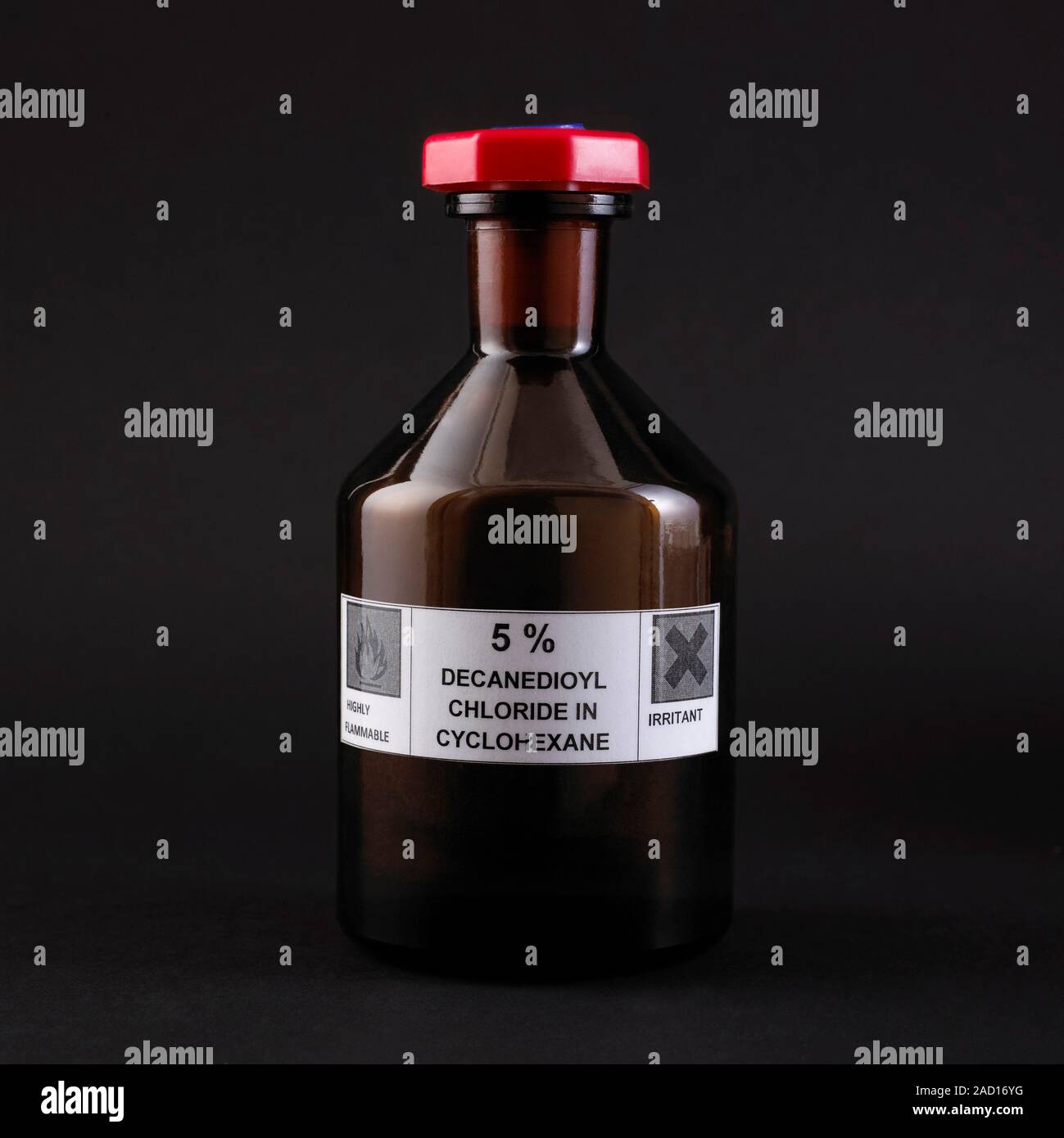 A bottle of decanedioyl dichloride, also known as sebacoyl chloride ...