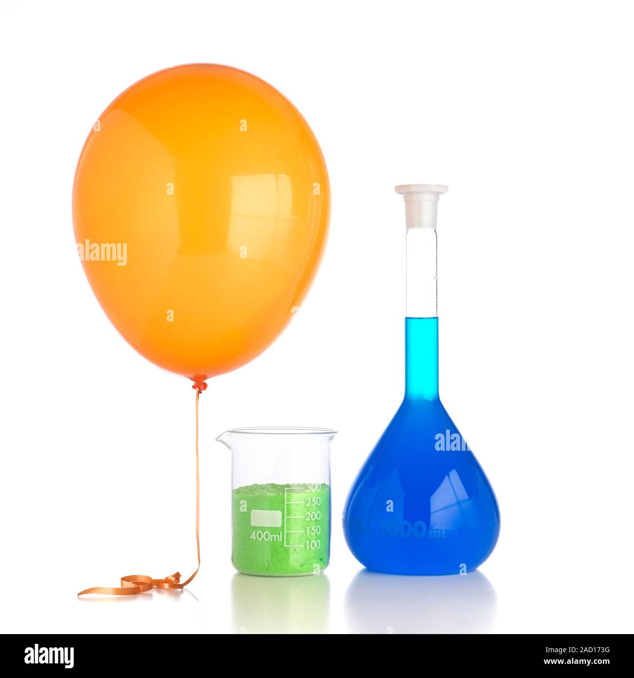 Moles. A balloon, a flask and a beaker, each containing one mole of a ...