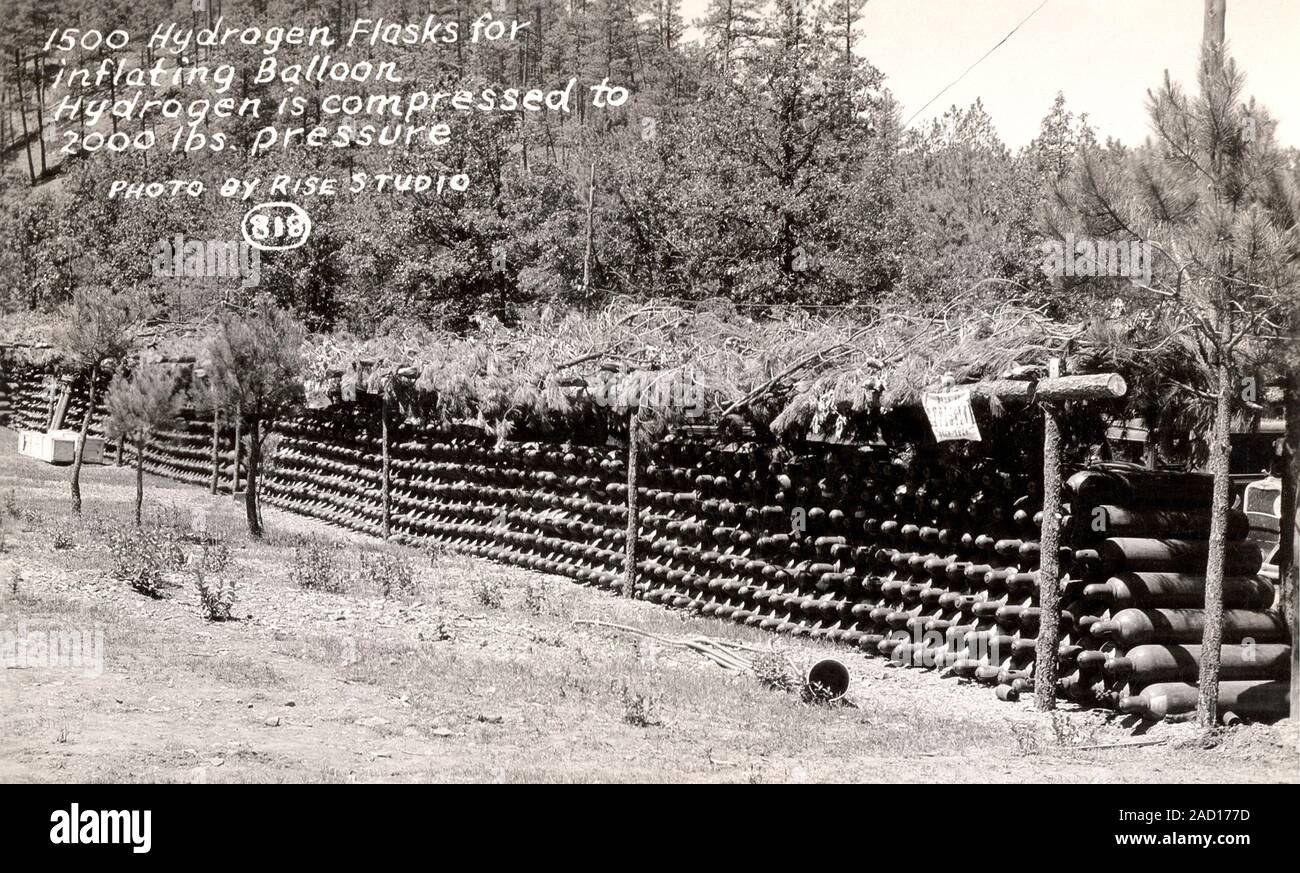 Stockpile of 1500 canisters of hydrogen for inflating the balloon of ...