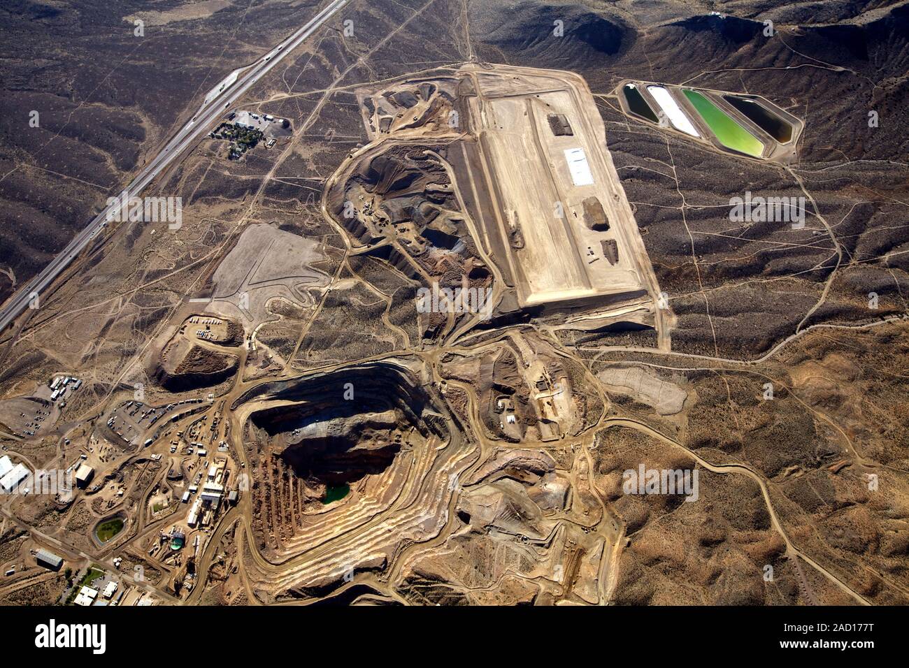 Mountain Pass rare earth mine, aerial photograph. This large open pit ...