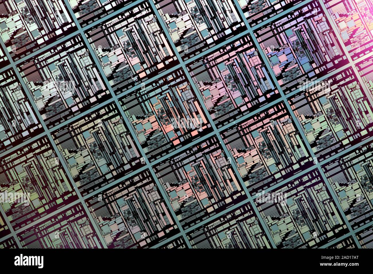 Silicon semiconductors. Close-up of a silicon wafer that has been ...