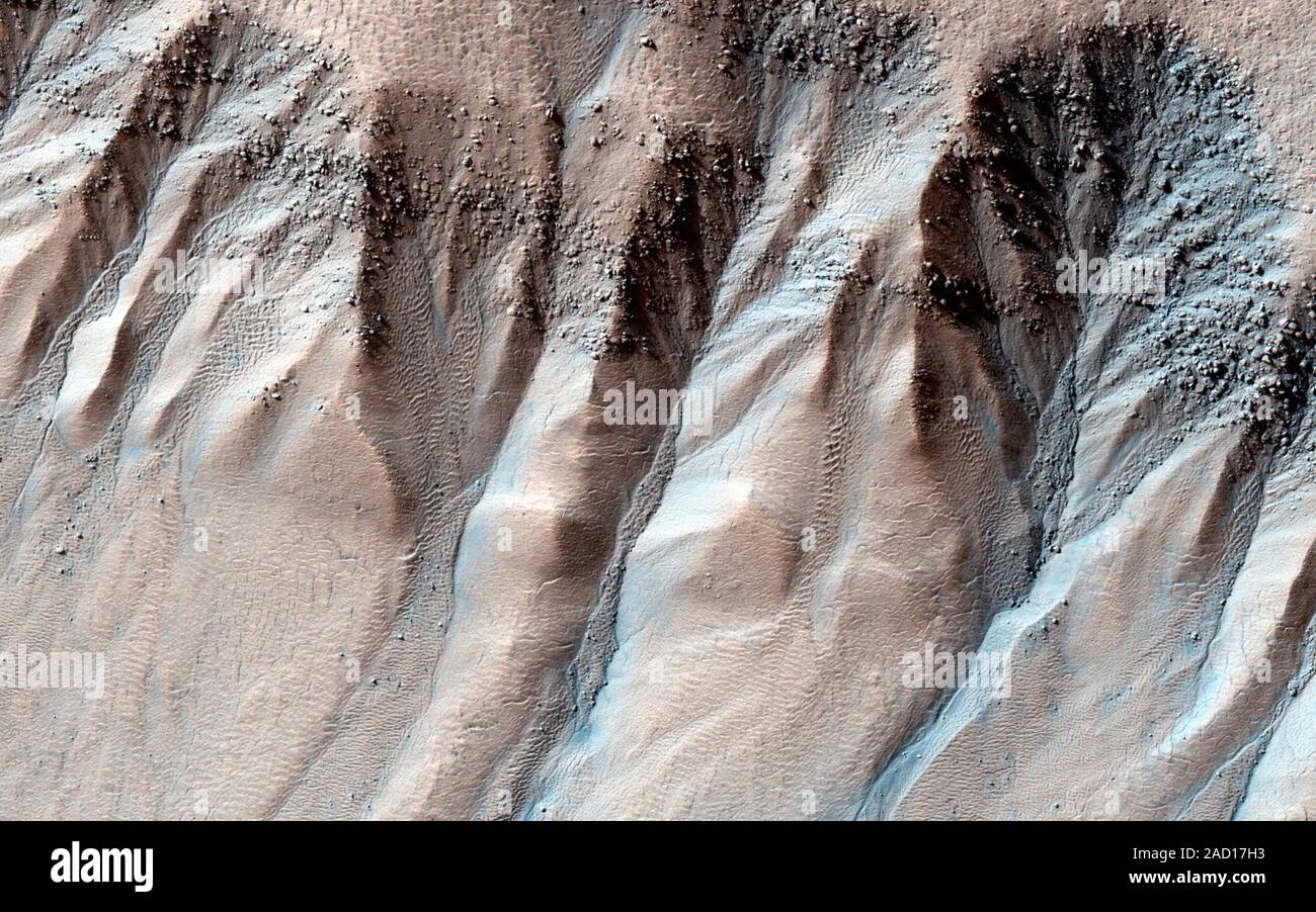 Ice-formed gullies on Mars. Satellite image of the surface of Mars ...