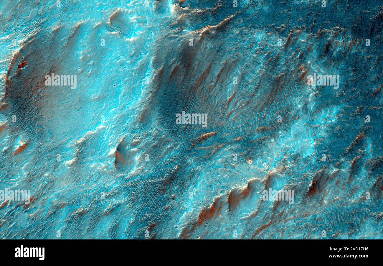 Bigbee Crater, Mars. Satellite image showing fan-shaped deposits in the ...