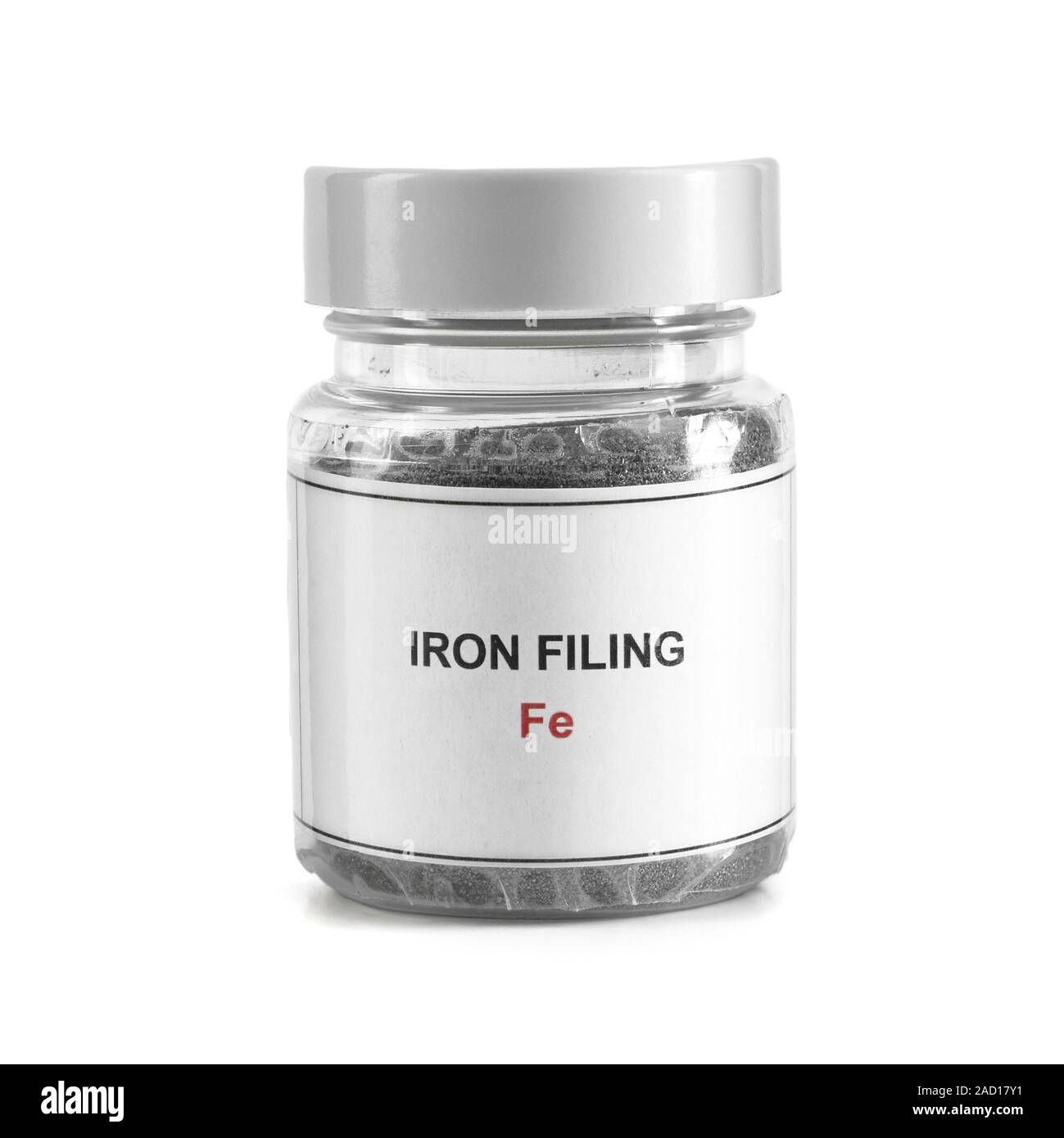 Iron. A small jar containing iron filings. Iron is a transition metal ...