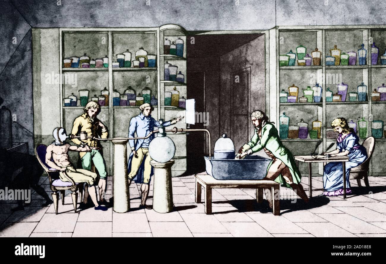 Lavoisier respiration experiment, 18th century. French chemist Antoine ...