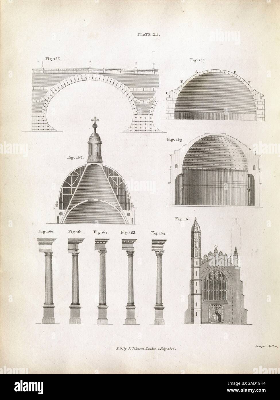 Architectural structures. 19th-century illustration of columns, bridges ...