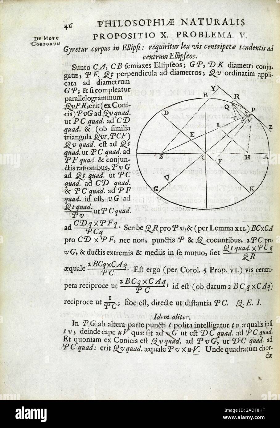 Newton On Elliptical Motion Book Page Showing Text And A Diagram Concerning Elliptical Motion