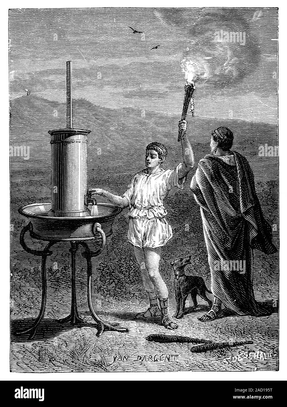 Hydraulic telegraph, Ancient Greece. Visual system of hydraulic fire ...