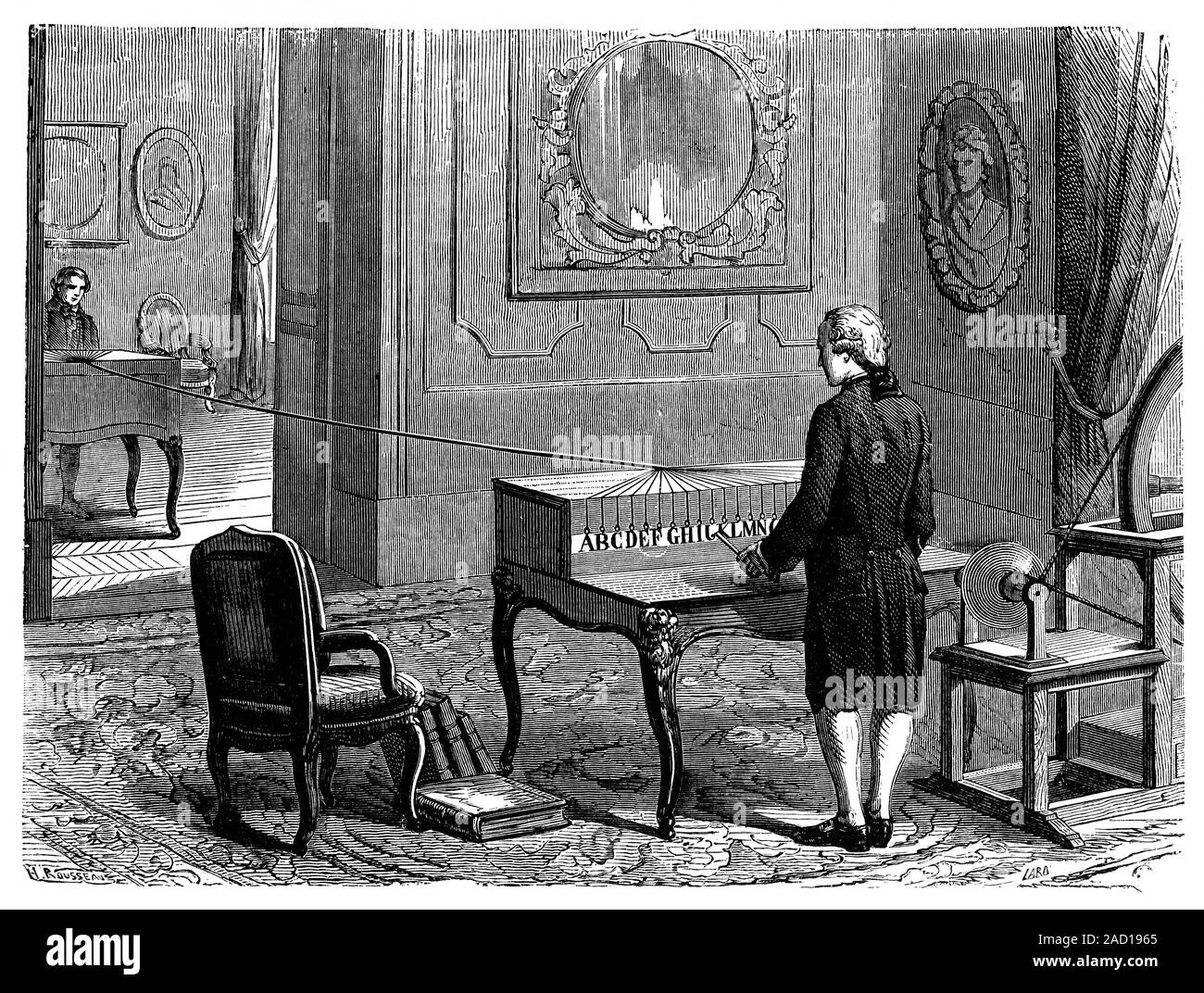 Le Sage pioneering telegraphy. Swiss physicist Georges-Louis Le Sage ...