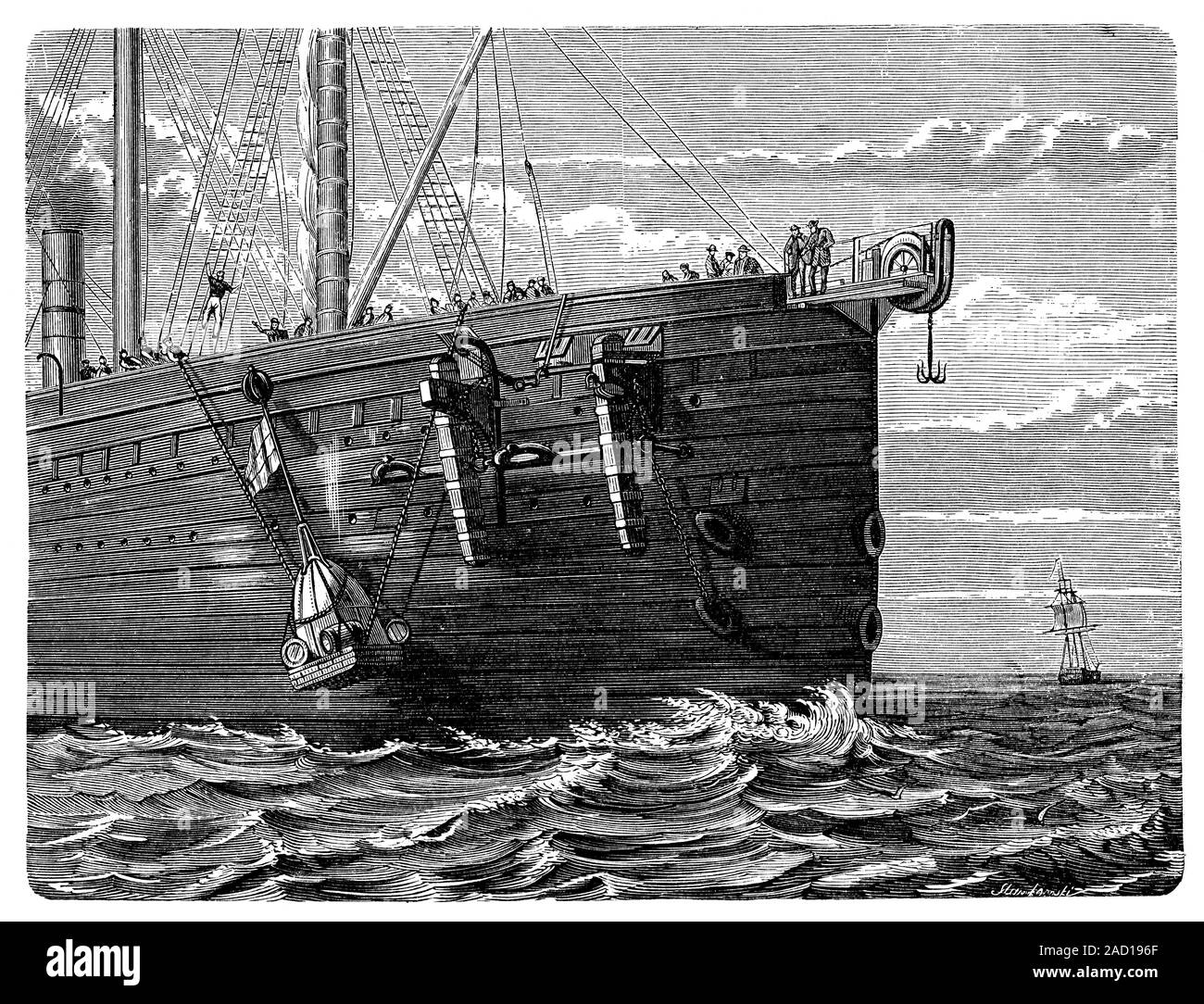 Atlantic telegraph cable laying. Buoy launched from the SS Great ...