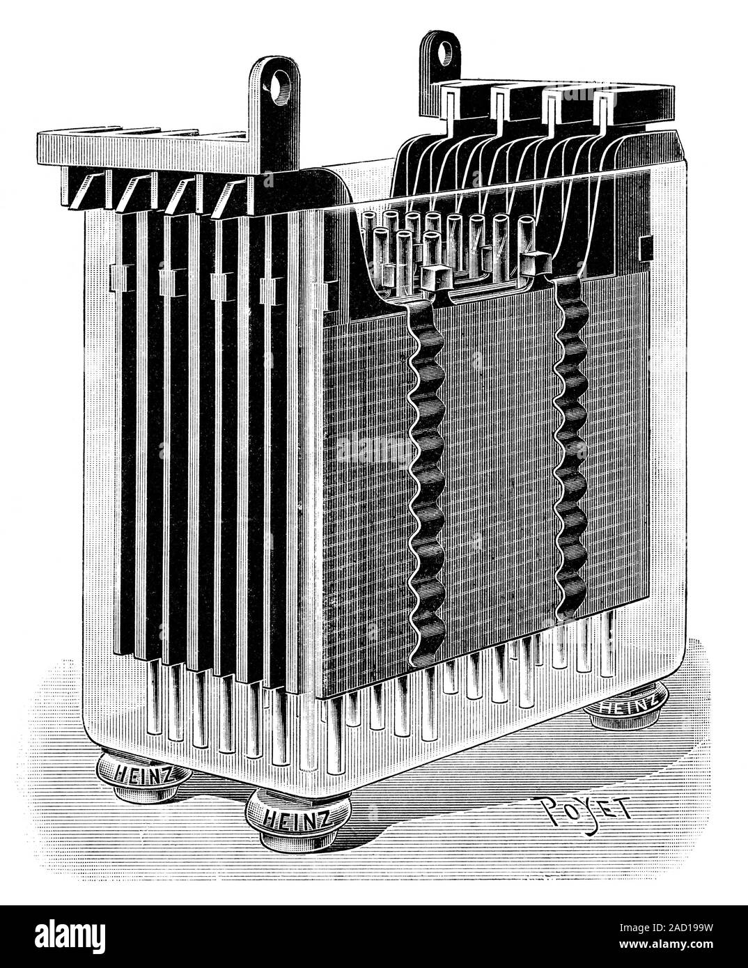Heinz lead-acid battery. Historical illustration of the accumulator ...