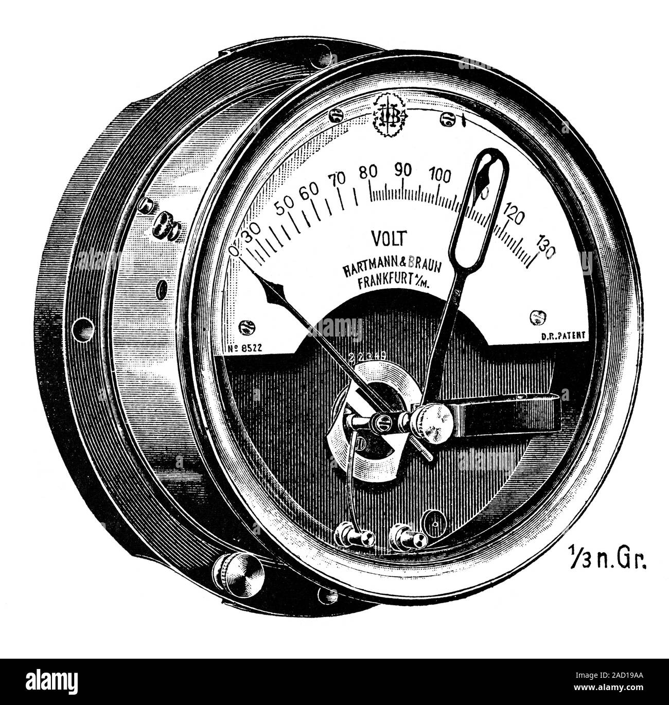 Thermal voltmeter. Historical illustration of a device called a thermal ...