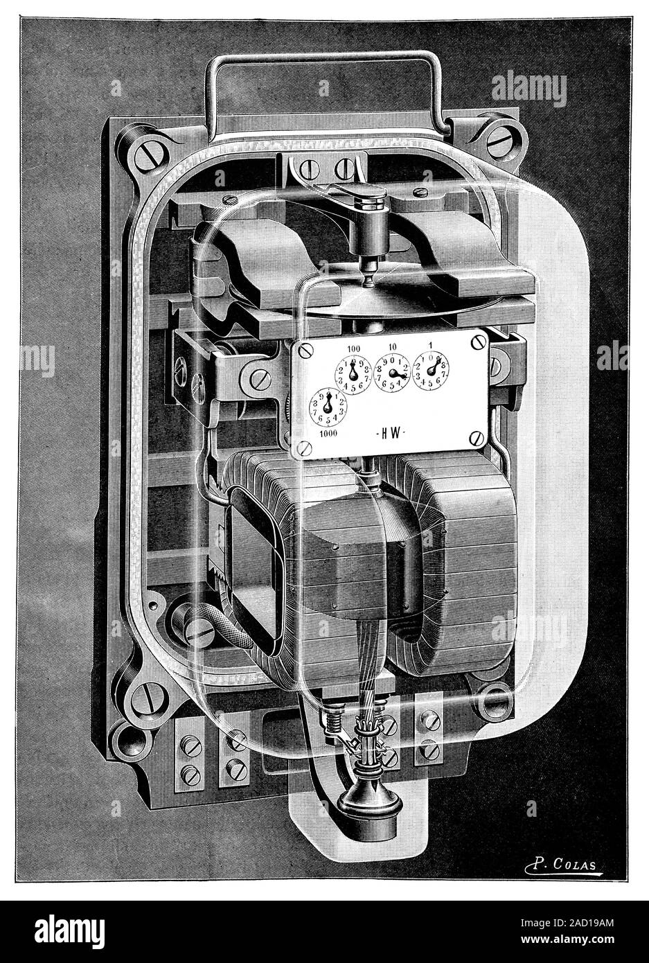 Electricity meter. Historical illustration of the electricity meter ...