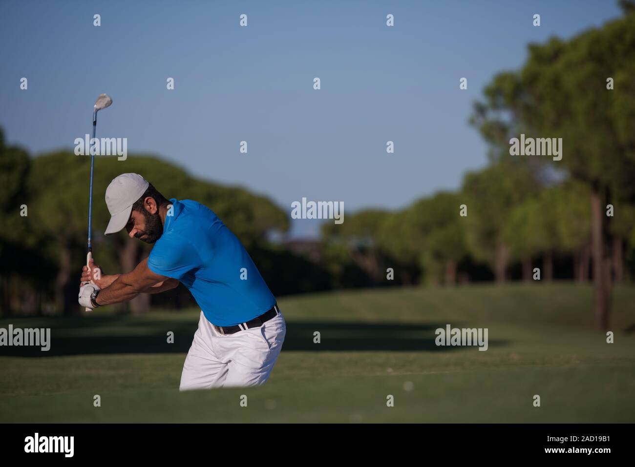 pro golfer hitting a sand bunker shot Stock Photo - Alamy