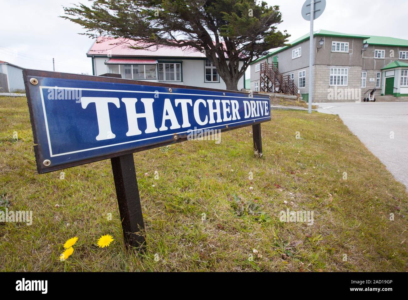 Thatcher Drive in Port Stanley, the capital of the Falkland Islands ...