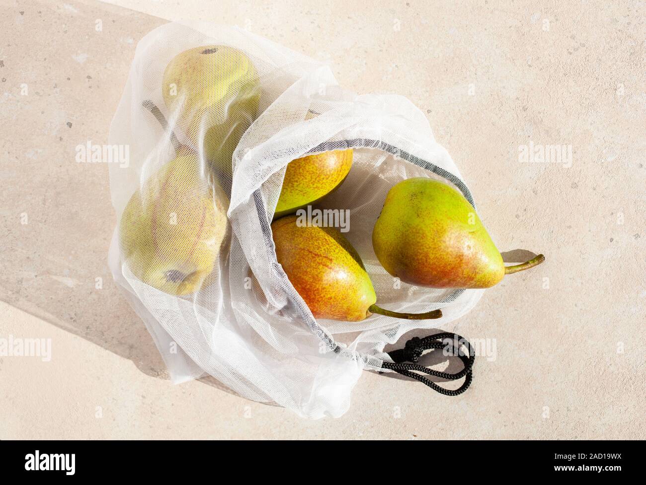 pears fruits in reusable mesh nylon bag, plastic free zero waste ...