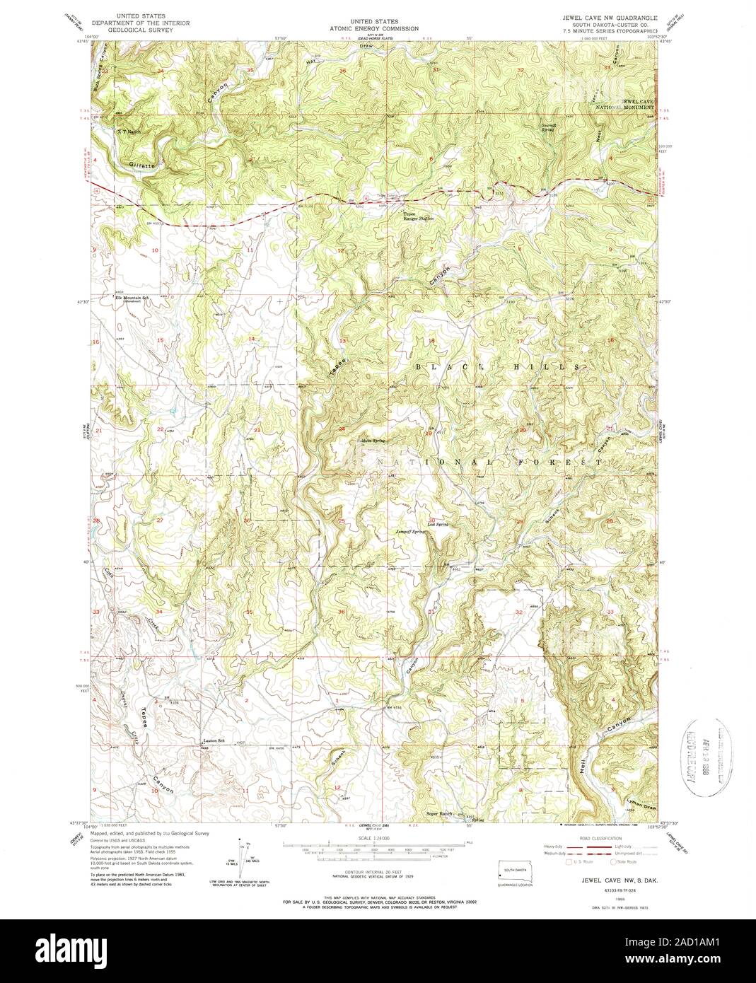 USGS TOPO Map South Dakota SD Jewel Cave NW 343502 1955 24000 ...