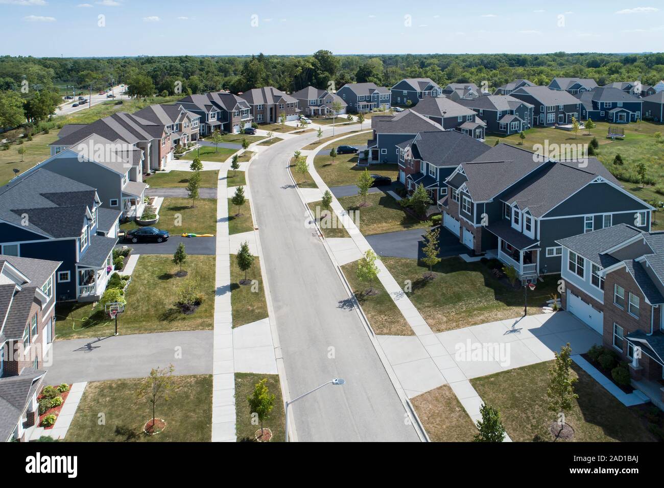 Aerial view of a housing community in a neighborhood suburban location ...