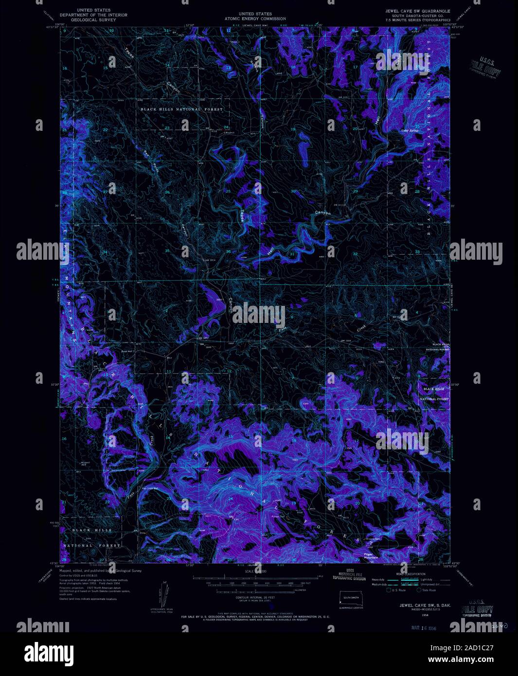 USGS TOPO Map South Dakota SD Jewel Cave SW 343508 1954 24000 Inverted ...