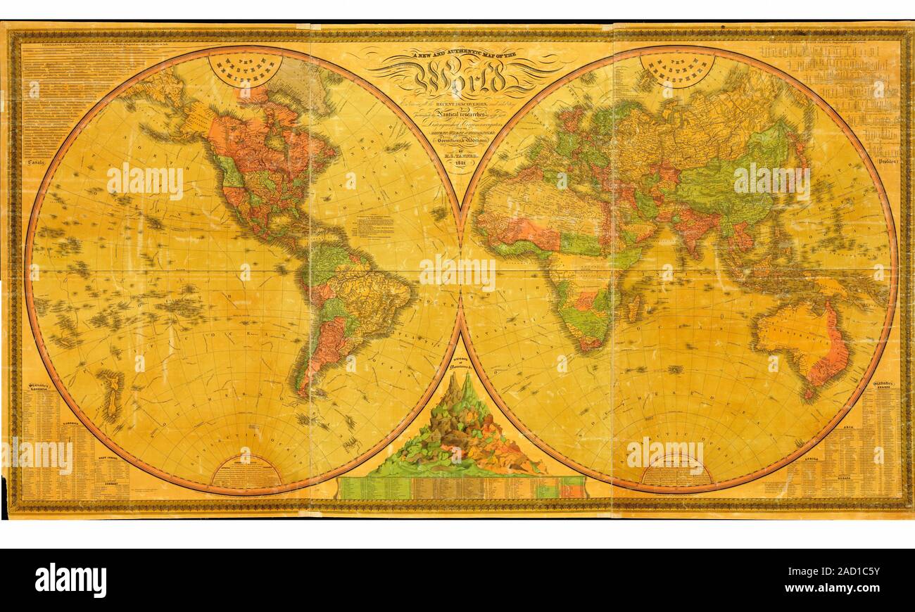 19th Century map of the world. 1831 map of the world by H S Tanner ...
