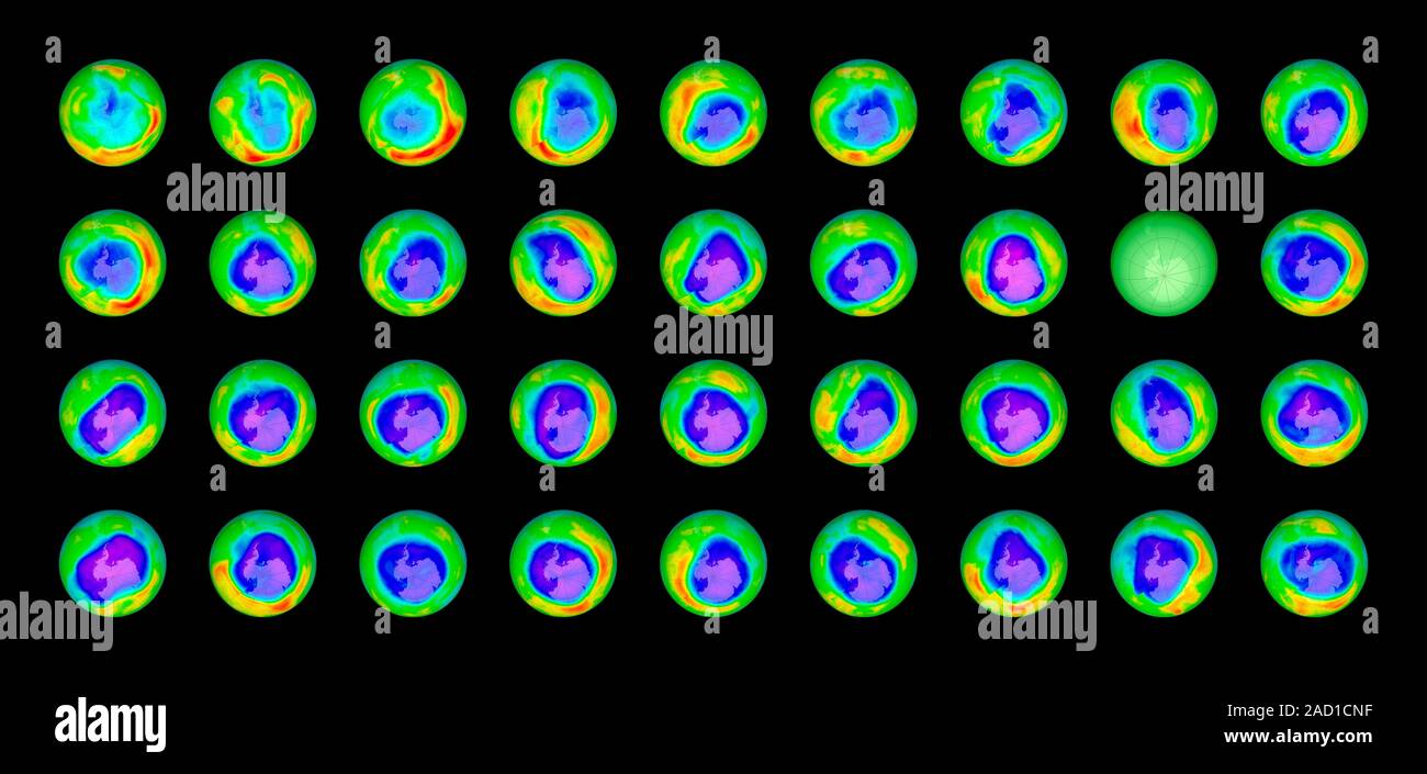 Ozone hole, 1979-2014. Satellite images of the maximum by area ...